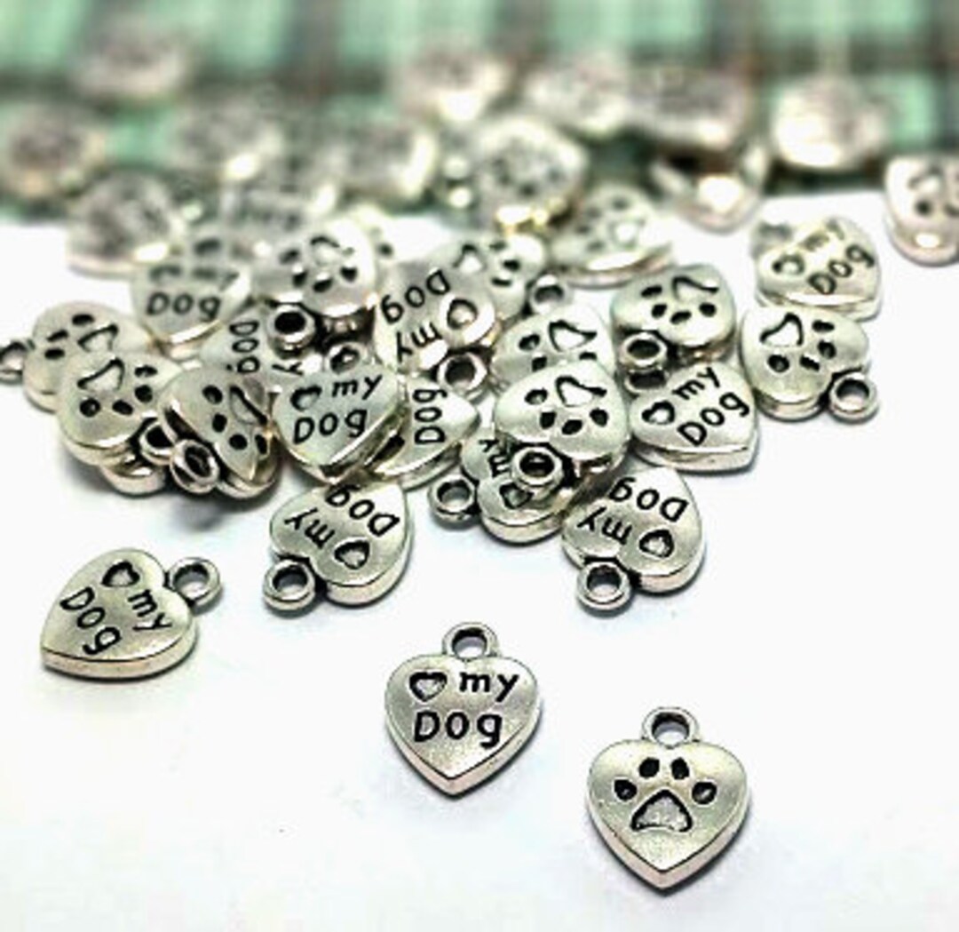 10, 50 or 100 Silver Dog Paw Charm Bulk Silver Charms Antique Silver ...