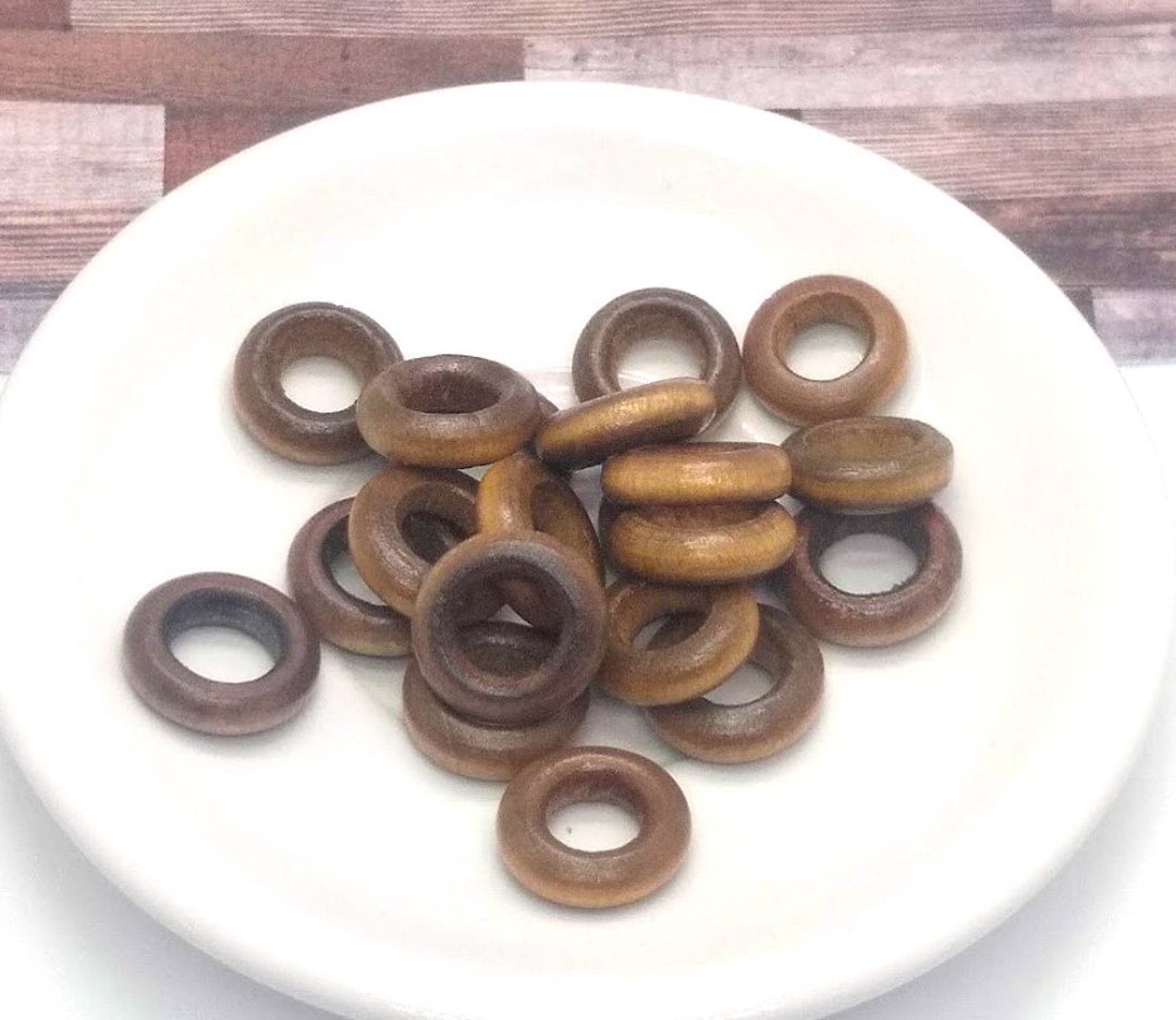 20 Brown Wooden Rings Small Wood Rings Large Hole Wood Donut Wood Rings ...
