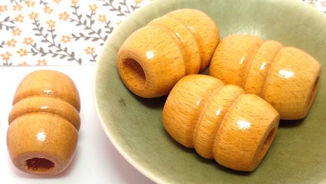 Vintage Wood Macrame Beads, Tan Beige, Wooden Jewelry Bead, Large Hole ...