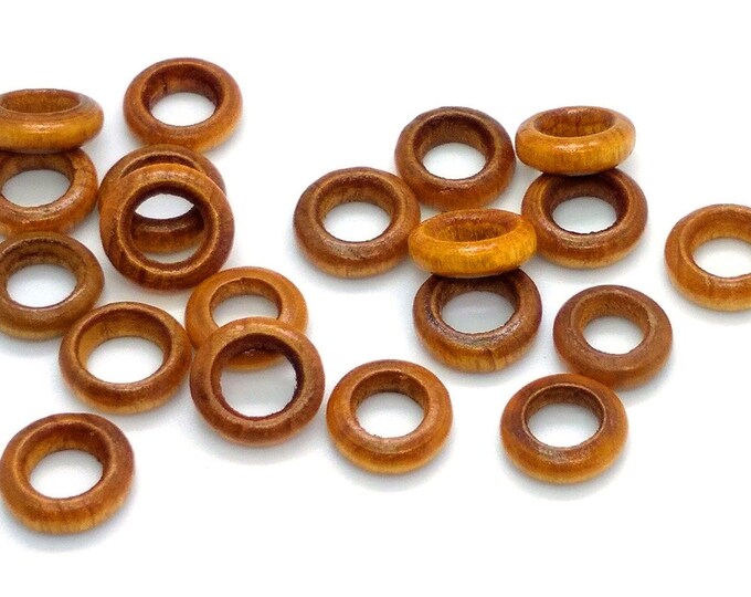 20 Brown Wooden Rings - Small Wood Rings - Large Hole - Wood Donut ...