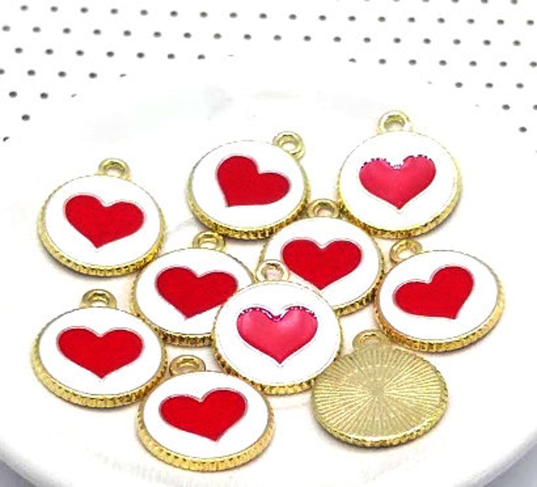 10 Red Heart Charms - Enameled Heart - Heart Pendant - Colorful Heart ...