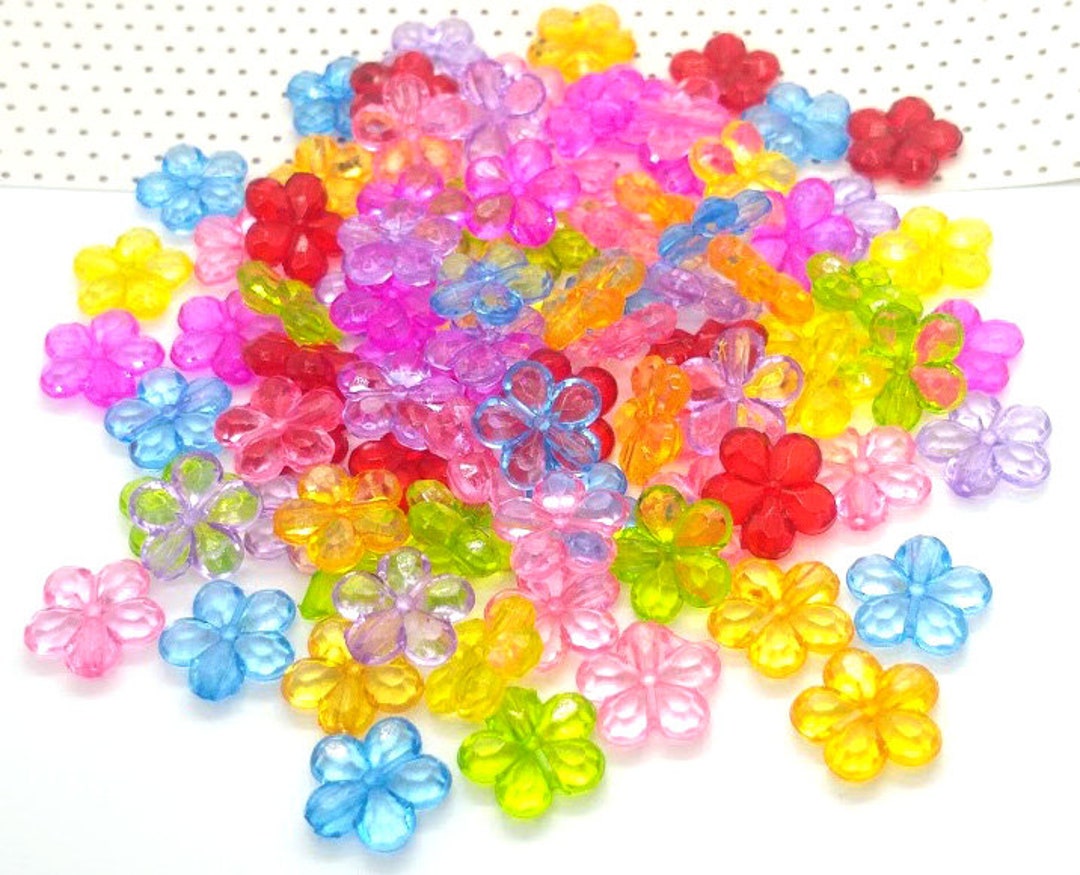 100 or 500 Transparent Acrylic Flower Beads - Assorted Colors - in Bulk ...