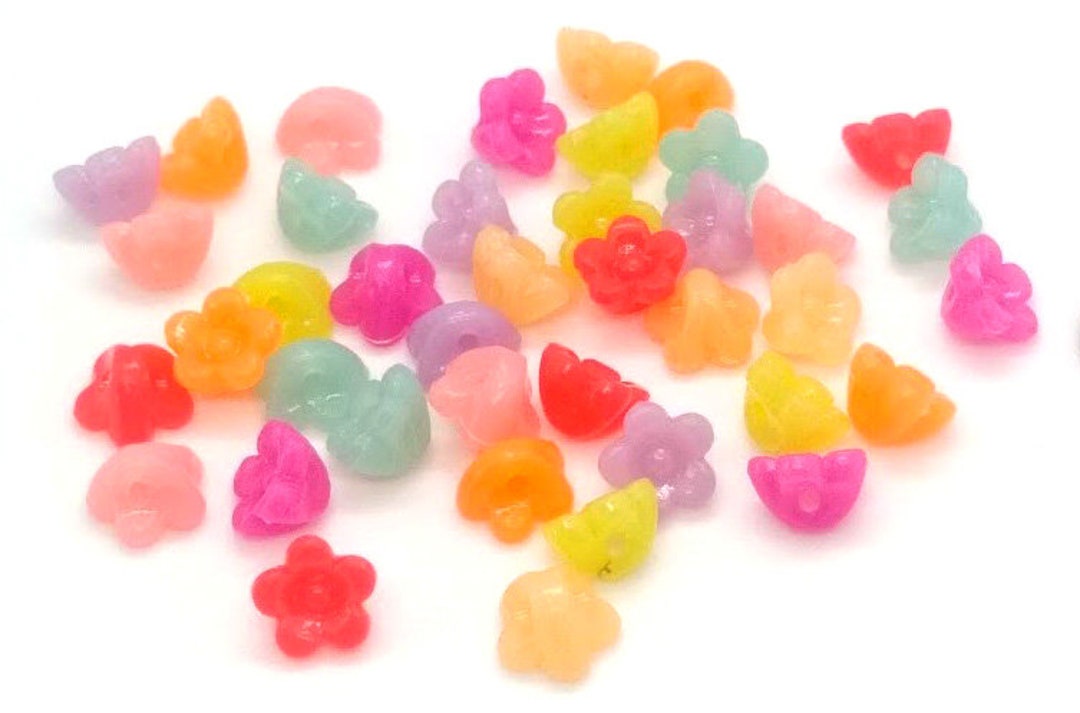 40 Acrylic Flower Beads - Assorted Colors - in Bulk - Plastic Flower ...