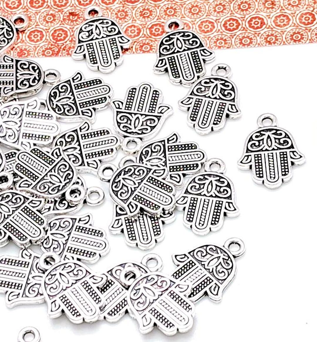 Silver Hamsa Hand Charms, Metal Alloy, Small Jewelry Pendants (16mm, 10 ...