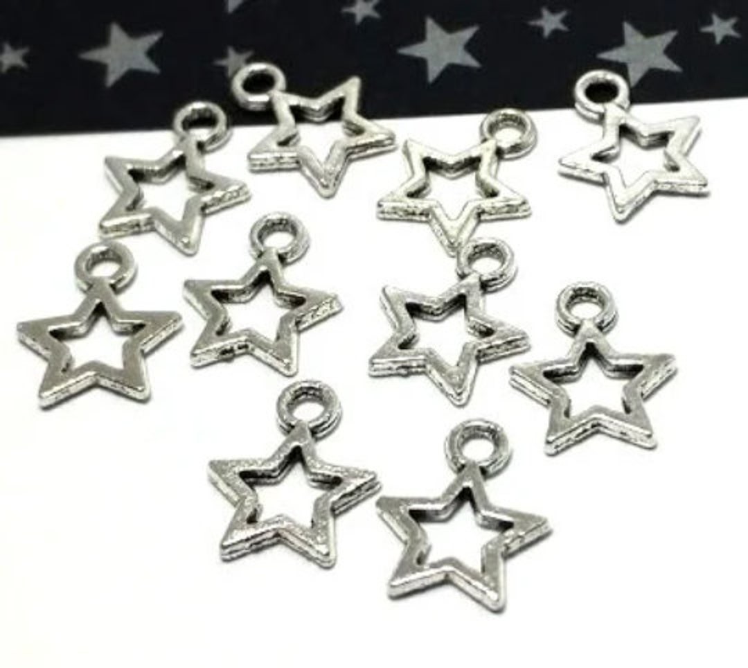 10, 50 or 100 Small Star Charms - Bulk Star Charms - Antique Silver ...