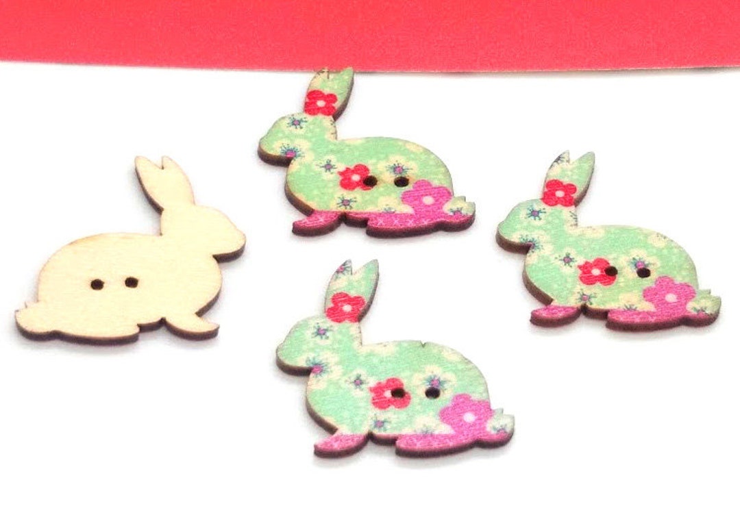4 Bunny Rabbit Buttons - Wood Buttons - Wooden Sew on Button - Easter ...
