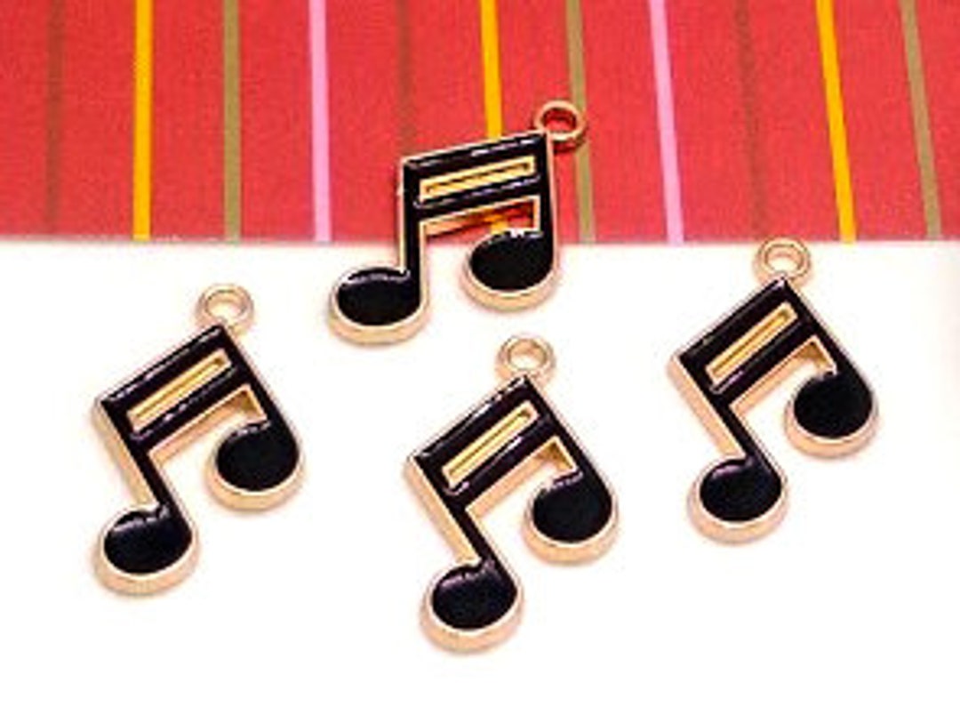 4 or 10 Music Note Charms Enamel Music Charms Black and Gold Tone Music ...
