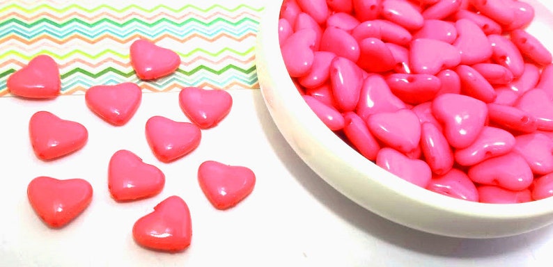 100 or 500 Pink Heart Beads Acrylic Heart Beads Bulk Heart - Etsy