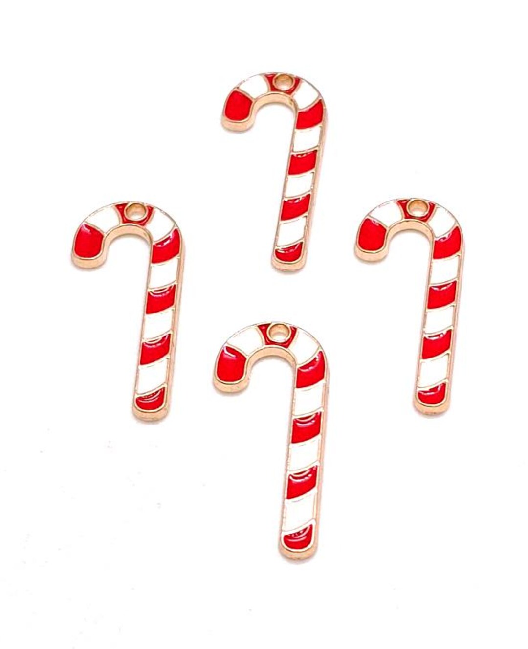 Enamel Candy Cane Charms, Red White Gold, Christmas Jewelry (24mm, 4 or ...