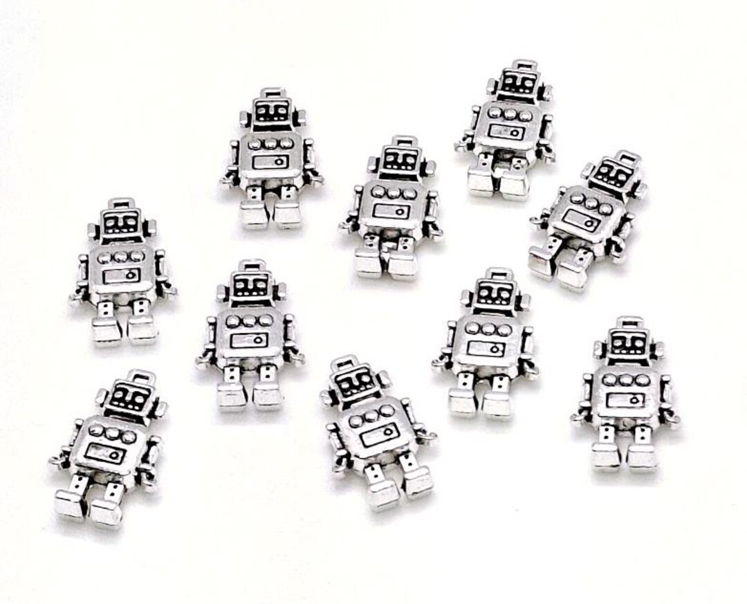 10 or 50 Silver Robot Charms - Metal Robot Charms - Tech Charms - Lead ...