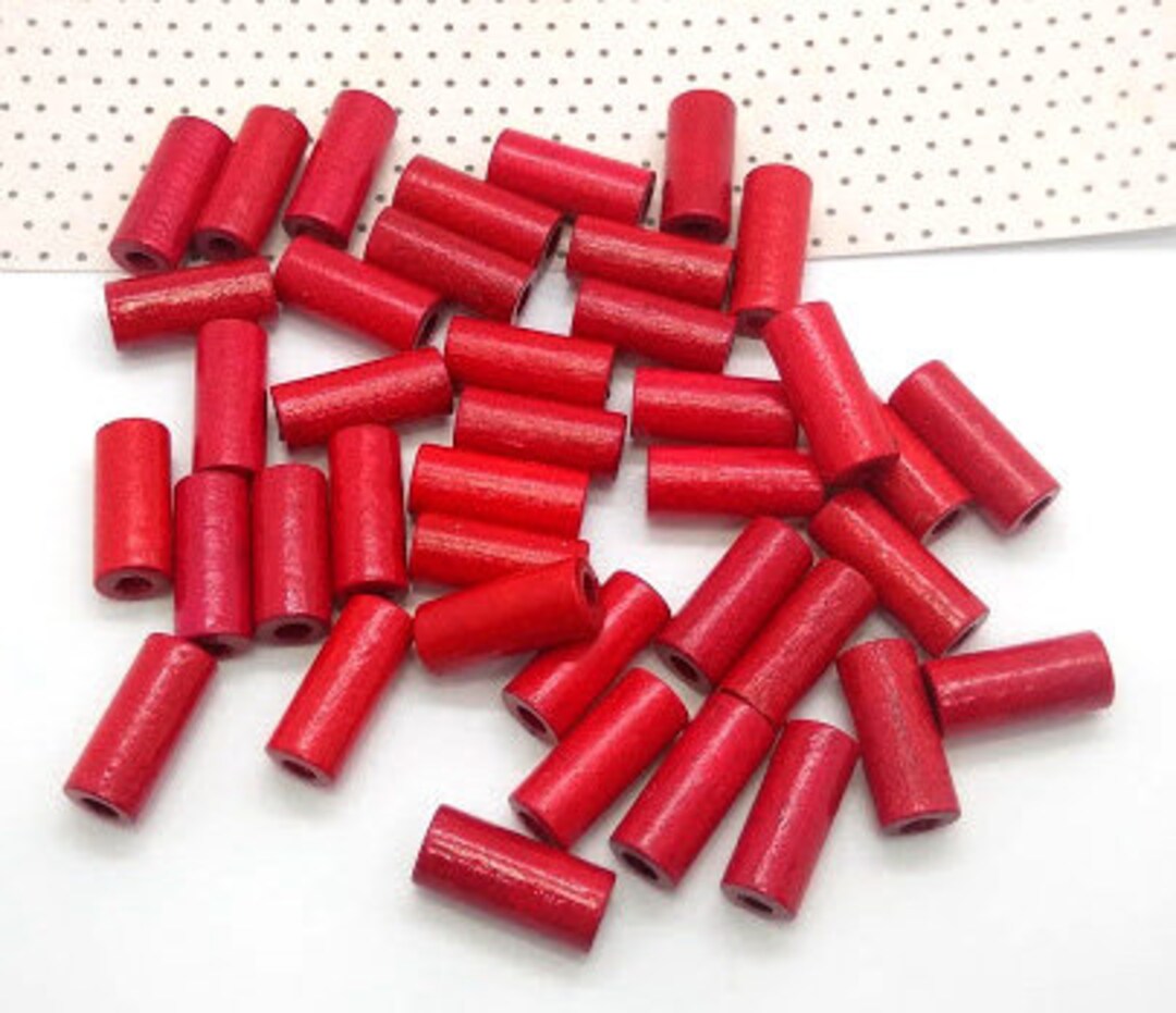 40 Red Tube Wood Beads - Red Wooden Beads - Wood Beads in Bulk ...