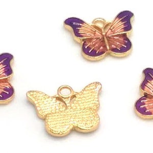 Purple & Pink Butterfly Charms, Gold Tone, Enamel Jewelry Pendants ...