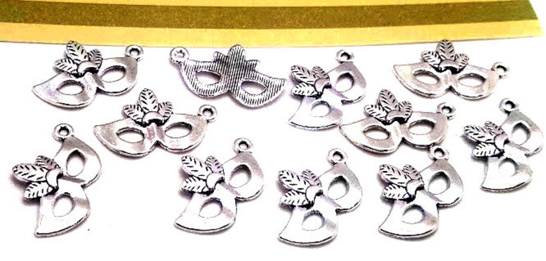 10 or 50 Mardi Gras Mask Charms Silver Mask Charms Masquerade Charms ...