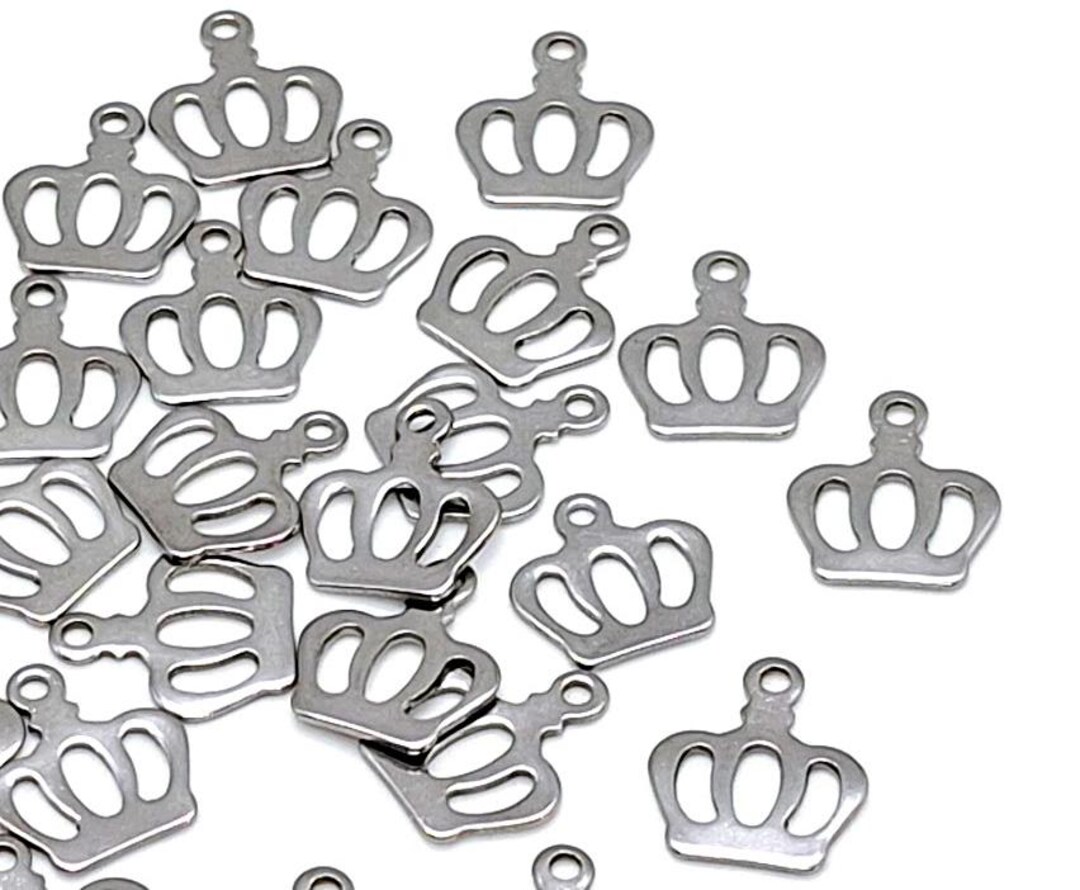 10 or 50 Small Silver Crown Charms - Stainless Steel Crown Charms ...
