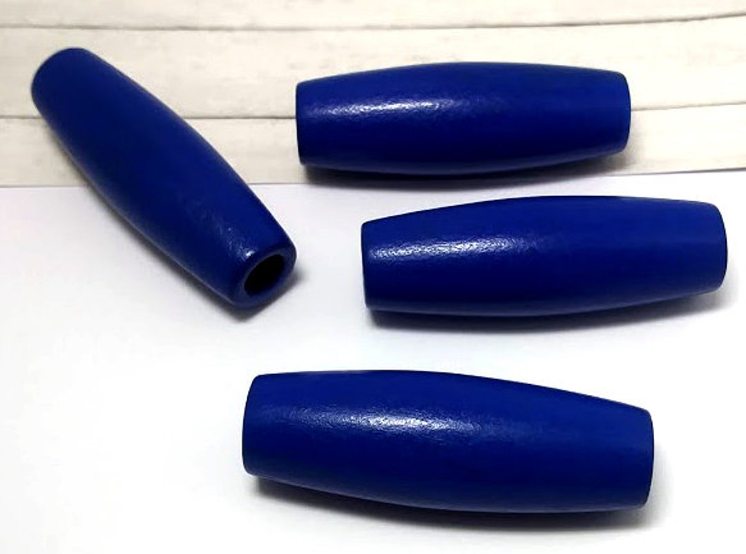 4 Blue Large Hole Beads - Blue Wood Bead - Wooden Macrame Beads - Beads ...