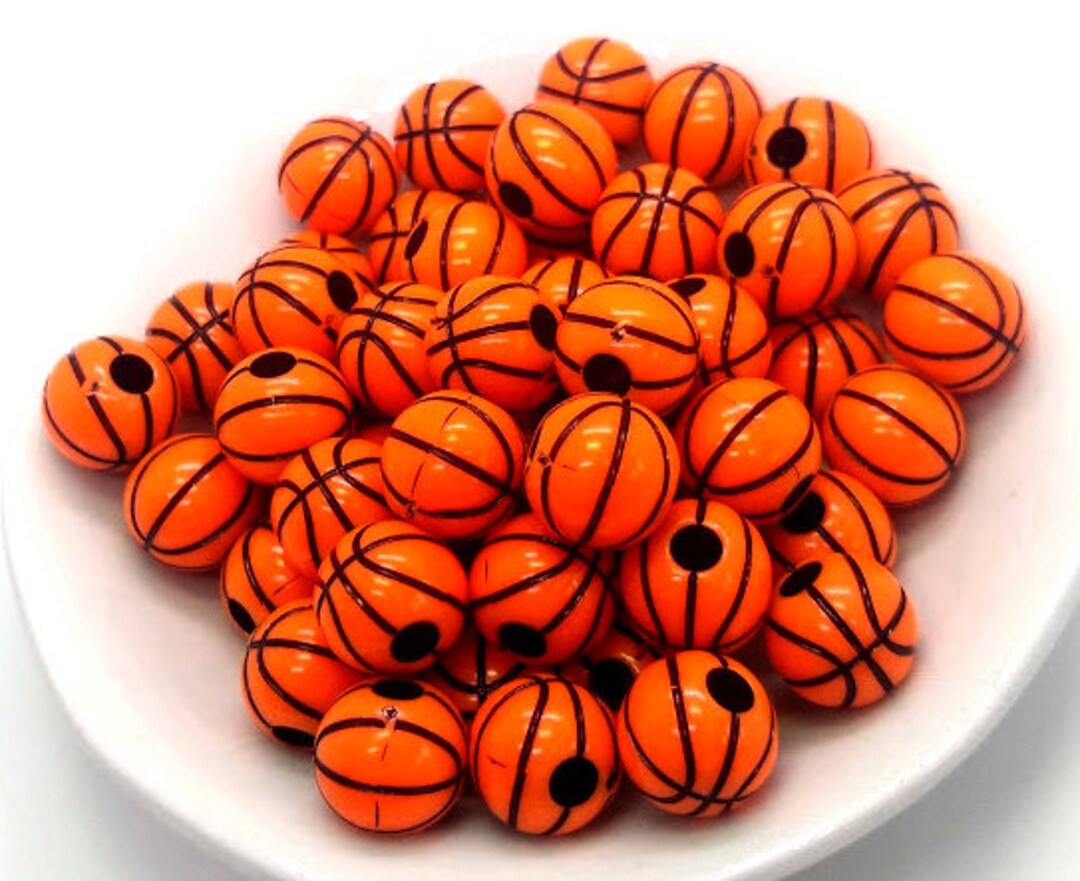Orange Basketball Beads, Acrylic Plastic, Sports Craft Bead (11mm, 20 ...