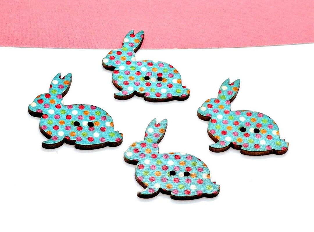 4 Bunny Rabbit Buttons - Wood Buttons - Wooden Sew on Button - Easter ...