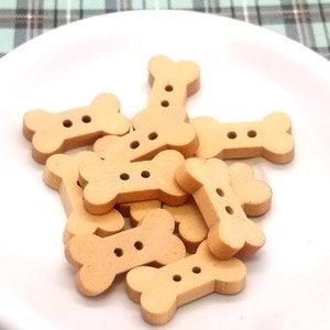 10 Wood Dog Bone Buttons - Wood Buttons - Wooden Dog Bone - Sew on ...