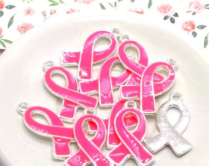 10 Pink Ribbon Charms - Awareness Ribbon - Breast Cancer Awareness ...