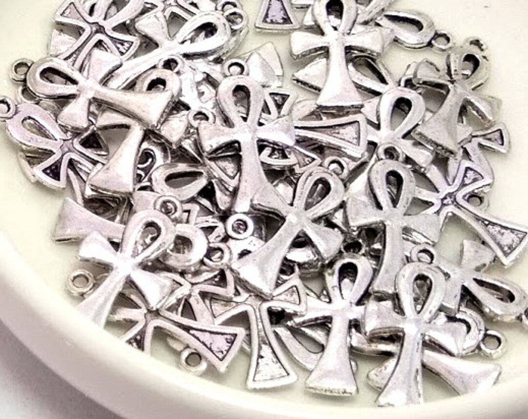 10 Silver Ankh Charms Antique Silver Ankh Pendant Egyptian Lead Free ...