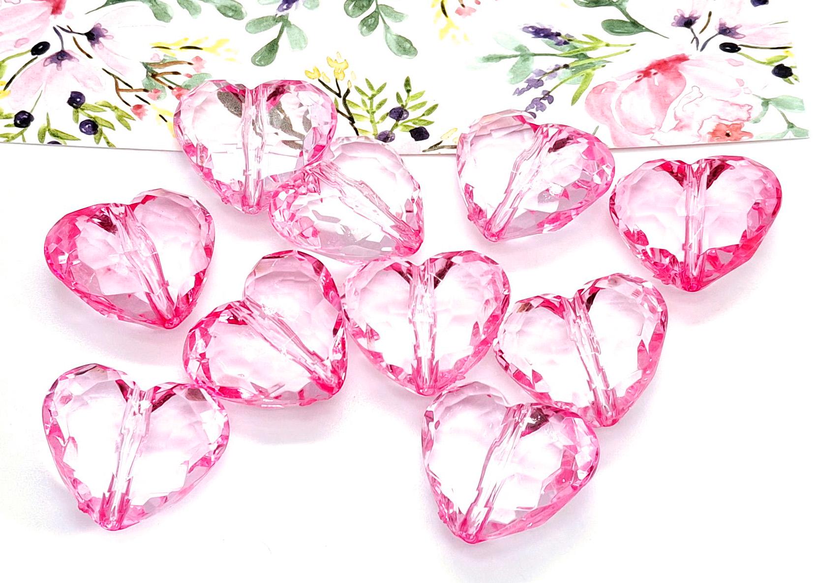 Pink Acrylic Heart Beads, Large Faceted Plastic Heart, Jewelry Craft ...