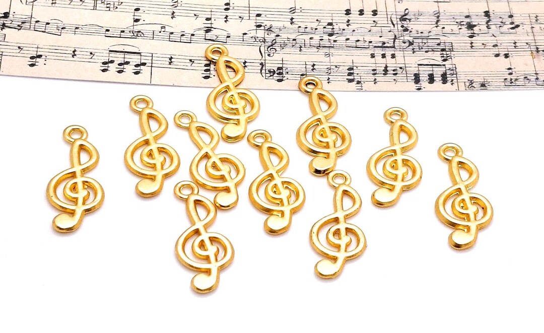 10 Gold Treble Clef Charms - Music Charm - Treble Clef Pendant - Lead ...