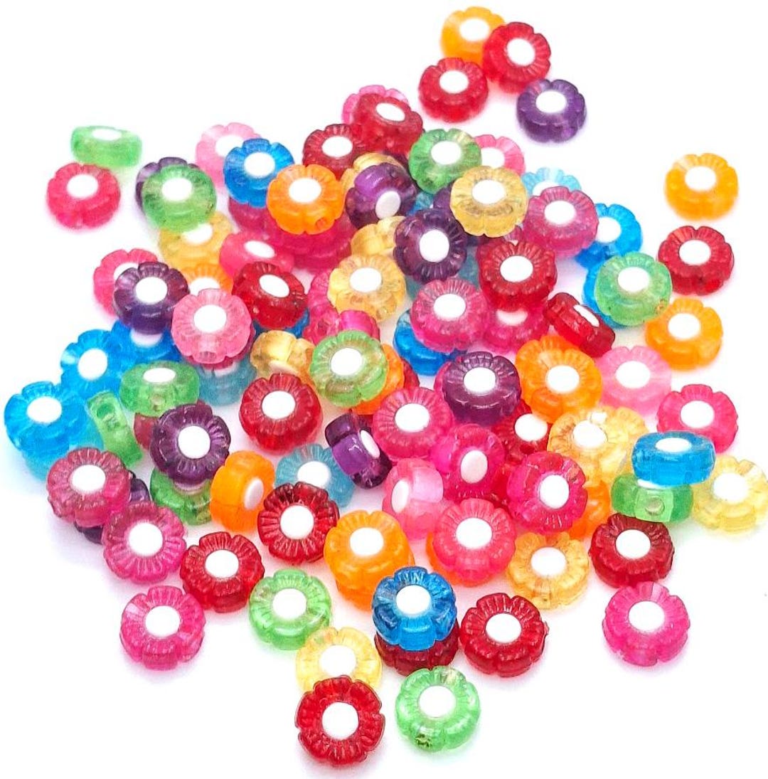 100 Acrylic Flower Beads - Assorted Colors - Bulk Beads - Plastic ...