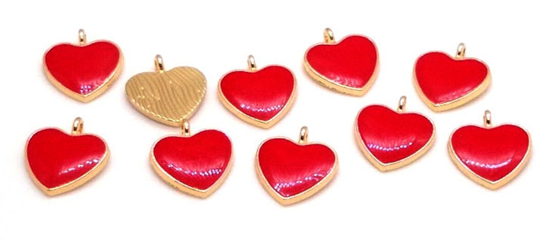 4 or 10 Red Heart Charms - Enameled Heart - Heart Pendant - Colorful ...