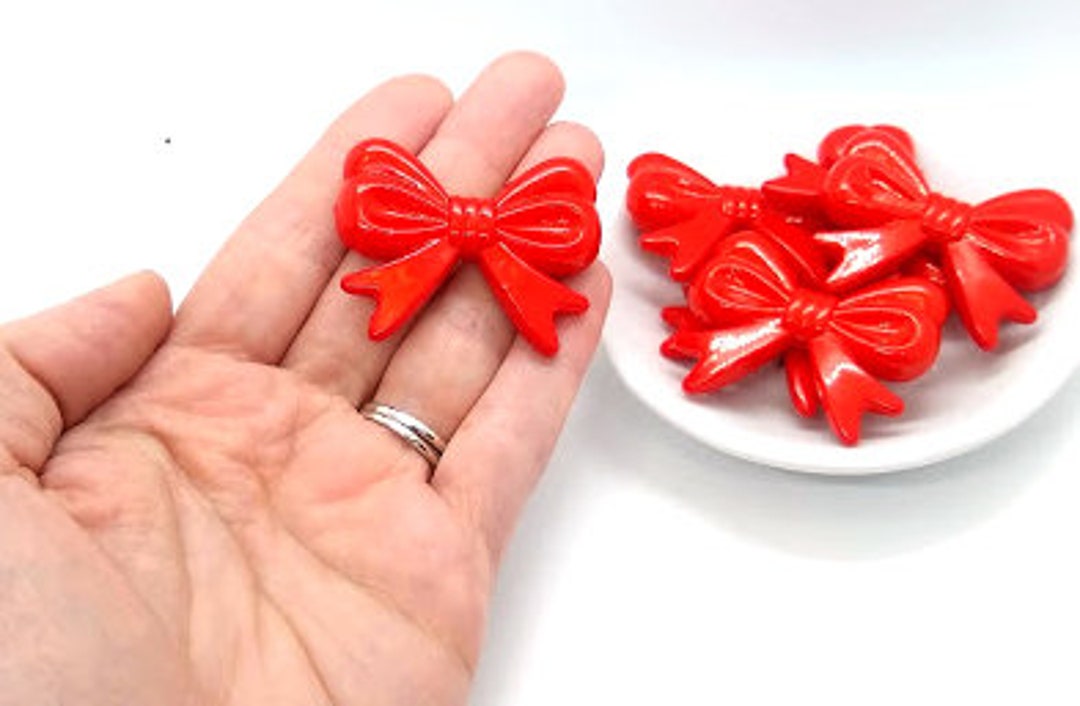 6 Red Bow Beads - Acrylic Bow Bead - Red Ribbon Beads - Red Plastic ...