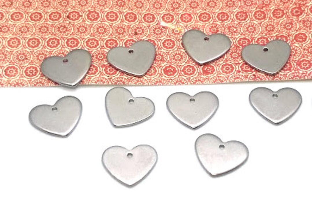 10 Stainless Steel Heart Charms - Heart Blanks - Small Heart Charms ...