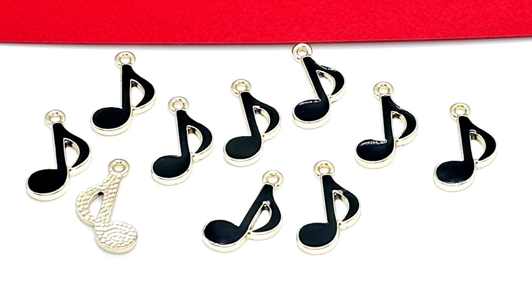 Enamel Music Note Charms, Black & Gold, Musical Jewelry Pendants (20mm ...