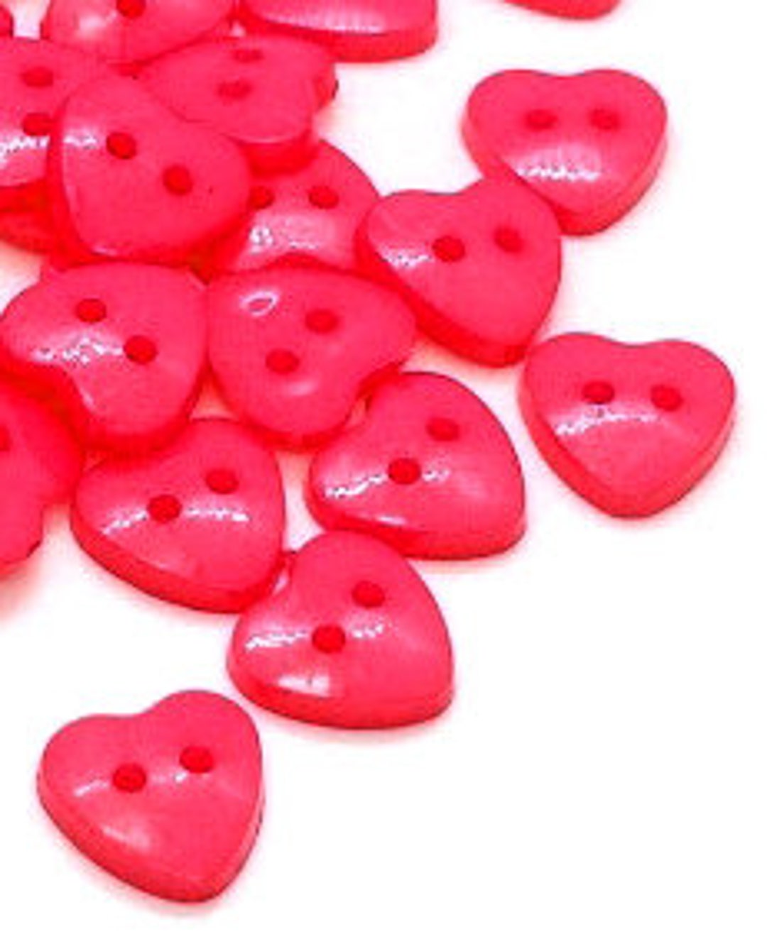 Pink Heart Buttons, Acrylic Plastic, Two-hole, Small Sewing Craft ...