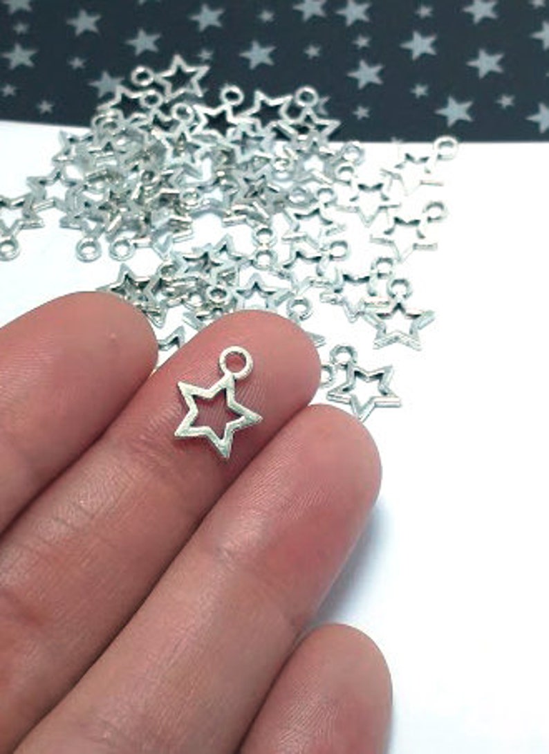 10, 50 or 100 Small Star Charms - Bulk Star Charms - Antique Silver ...