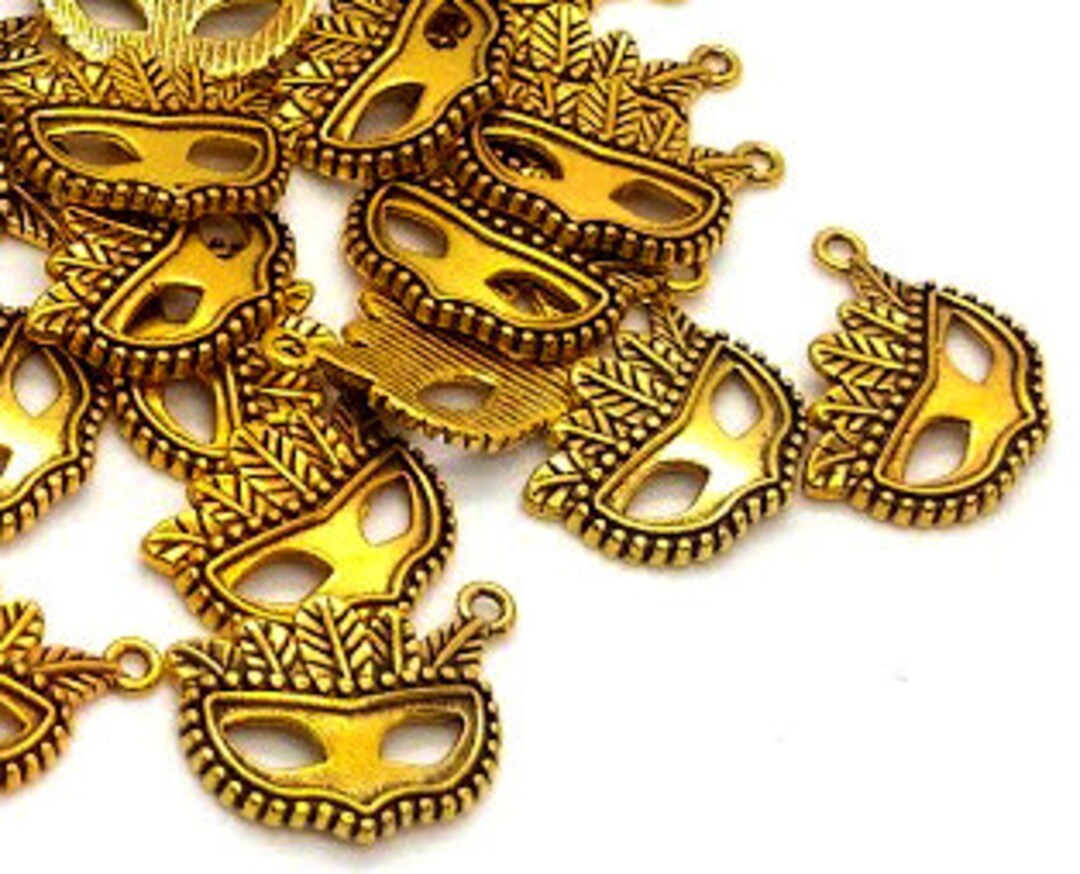 10 or 50 Mardi Gras Mask Charms Antique Gold Masquerade Charms Lead ...