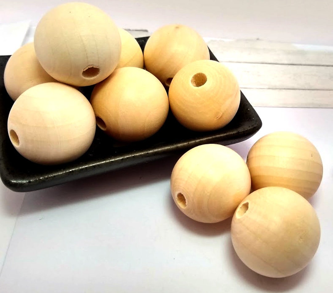 10 Large Hole Wood Beads Natural Wood Bead Wooden Macrame Beads Beads ...