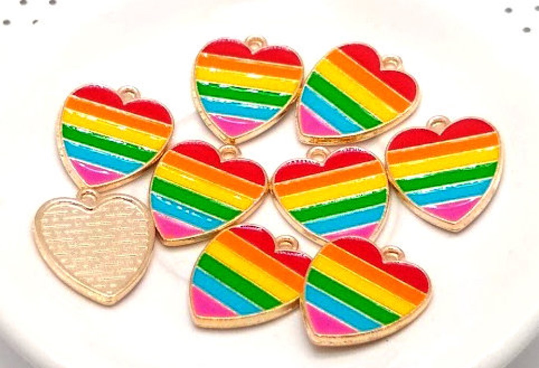 4 or 10 Rainbow Heart Charms - Enameled Charms - Heart Pendant ...