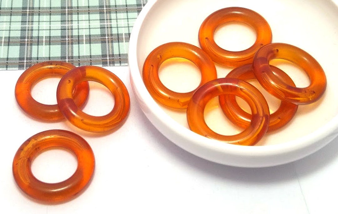 Vintage Lucite Rings, Amber Yellow, Retro Plastic Circle Link (32mm, 8 ...