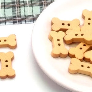 10 Wood Dog Bone Buttons - Wood Buttons - Wooden Dog Bone - Sew on ...