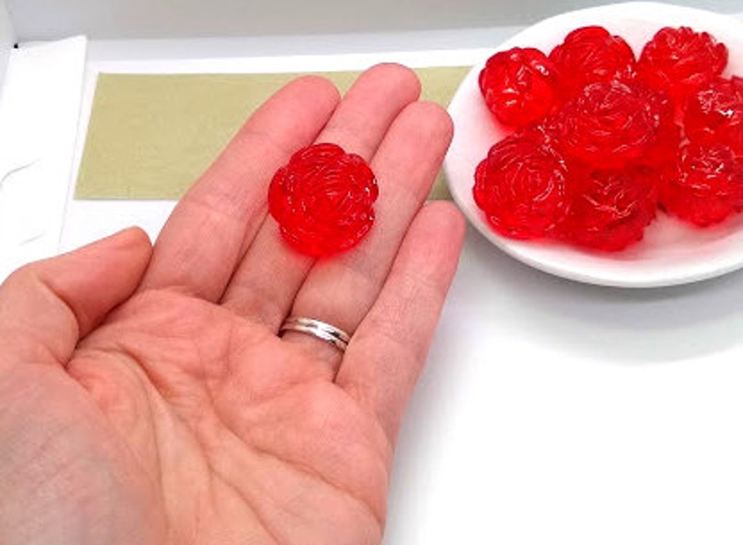 10 Red Rose Beads - Acrylic Rose Beads - Large Rose Bead - Plastic ...