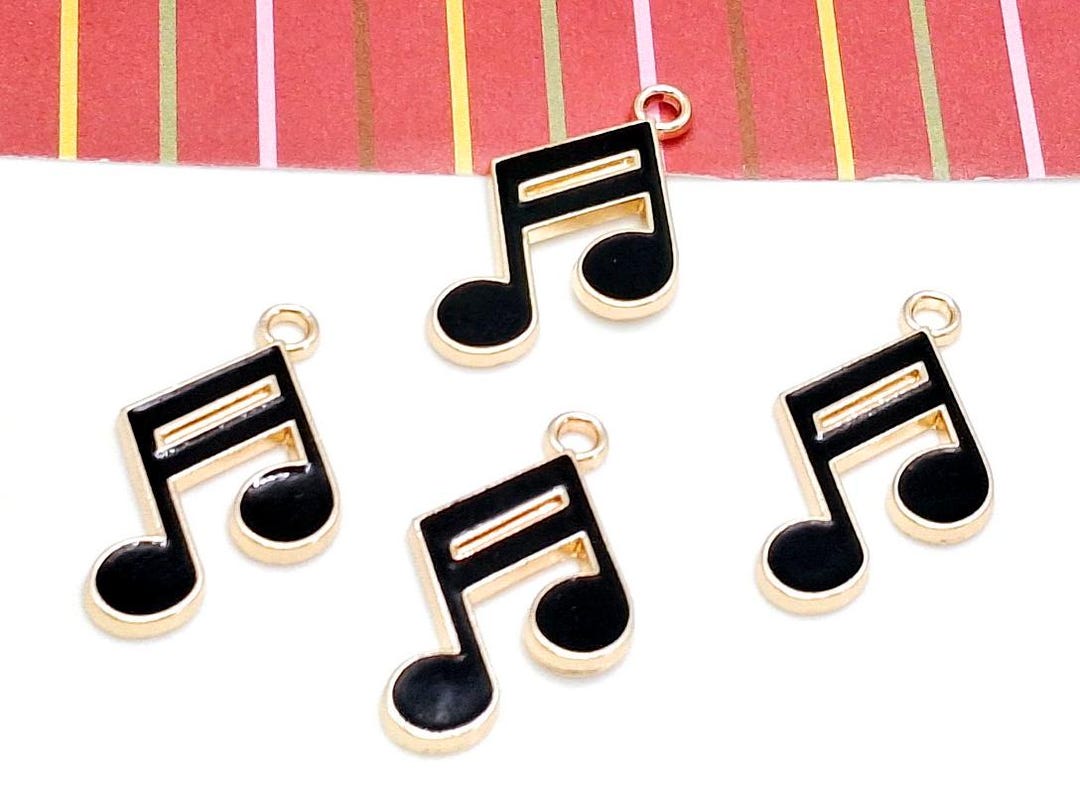 4 or 10 Music Note Charms - Enamel Music Charms- Black and Gold Tone ...