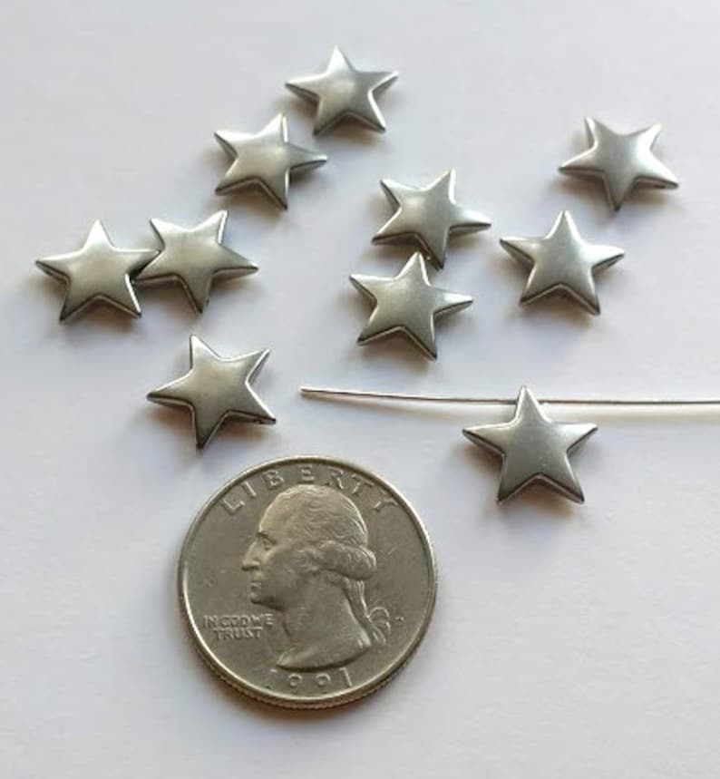 Silver Star Beads, Stainless Steel, Top Drilled Celestial Bead (13mm ...