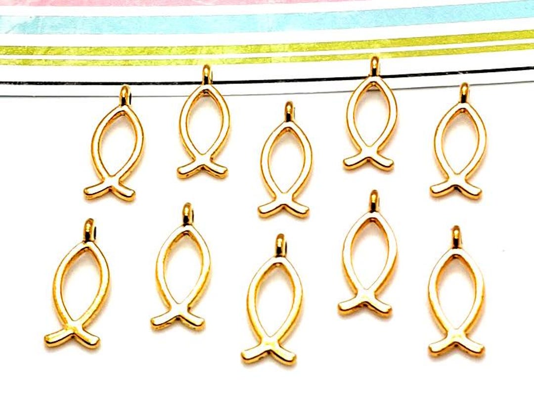 10 Jesus Fish Charms - Small Gold Tone Fish - Religious Charms - Lead ...