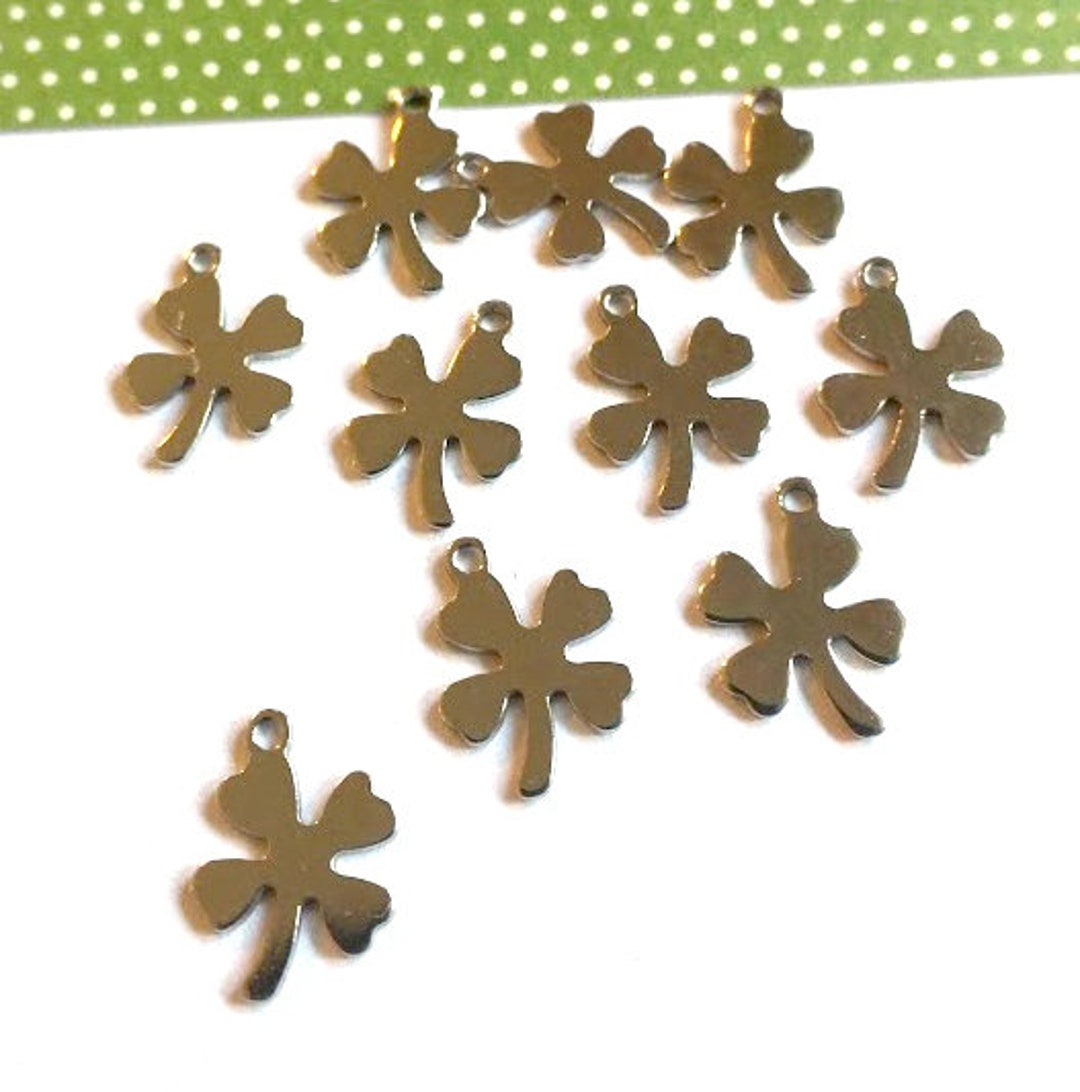 10 or 50 Small Clover Charms Stainless Steel Charms Silver Four Leaf ...