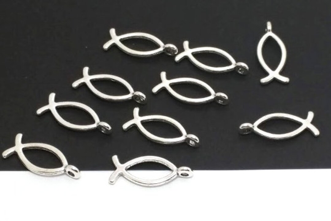 10, 50 or 100 Jesus Fish Charms Small Silver Fish Religious Charms Lead ...