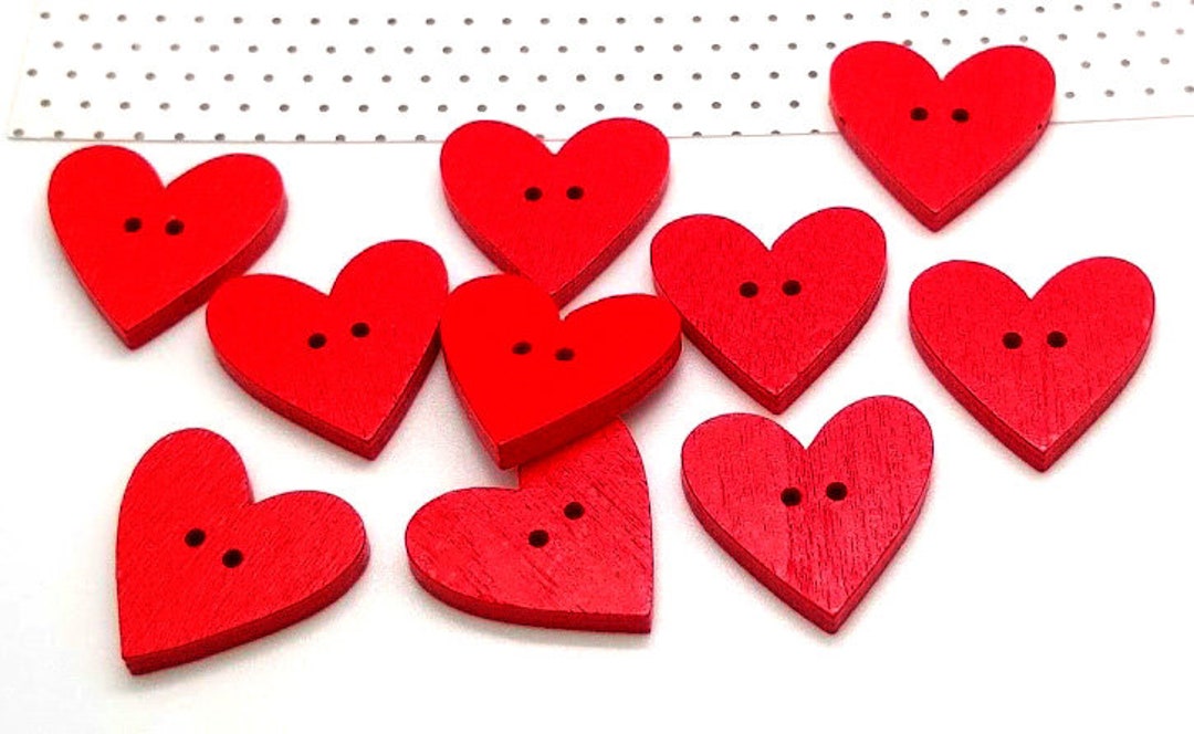 10 Red Heart Buttons - Wooden Heart Buttons - Red Wood Button - Sew on ...