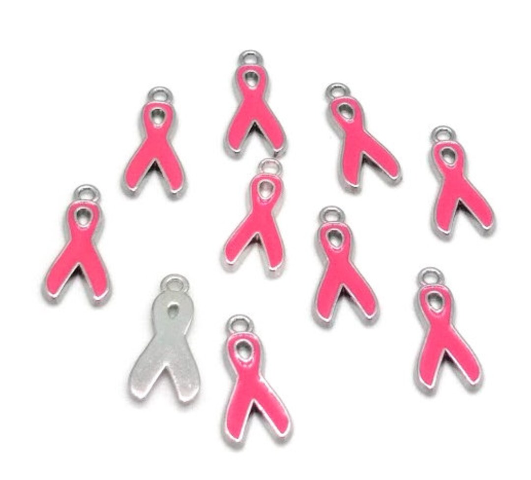 4, 10 or 25 Pink Ribbon Charms - Awareness Ribbon - Breast Cancer ...