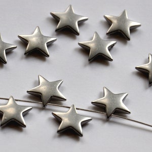 10 Top Drilled Star Beads - Silver Star Beads - Falling Star ...