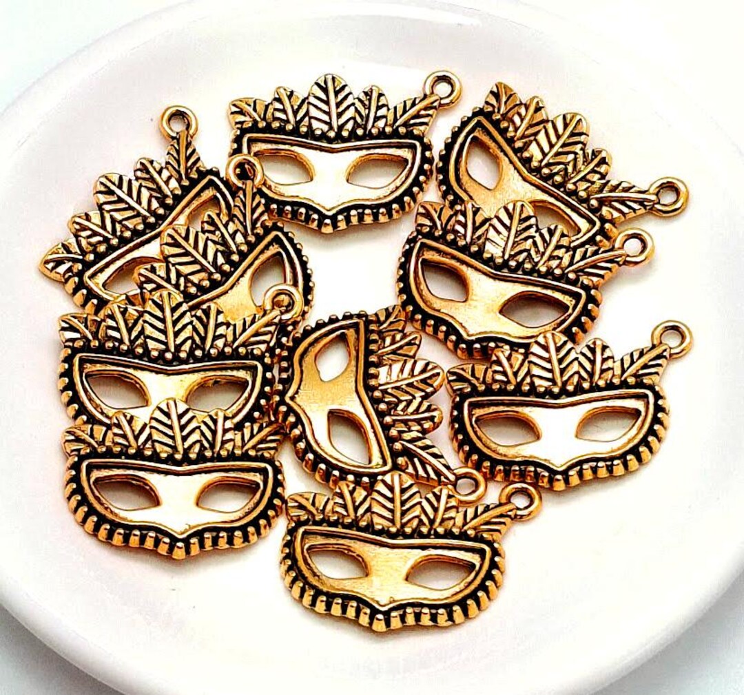10 or 50 Mardi Gras Mask Charms - Antique Gold - Masquerade Charms ...