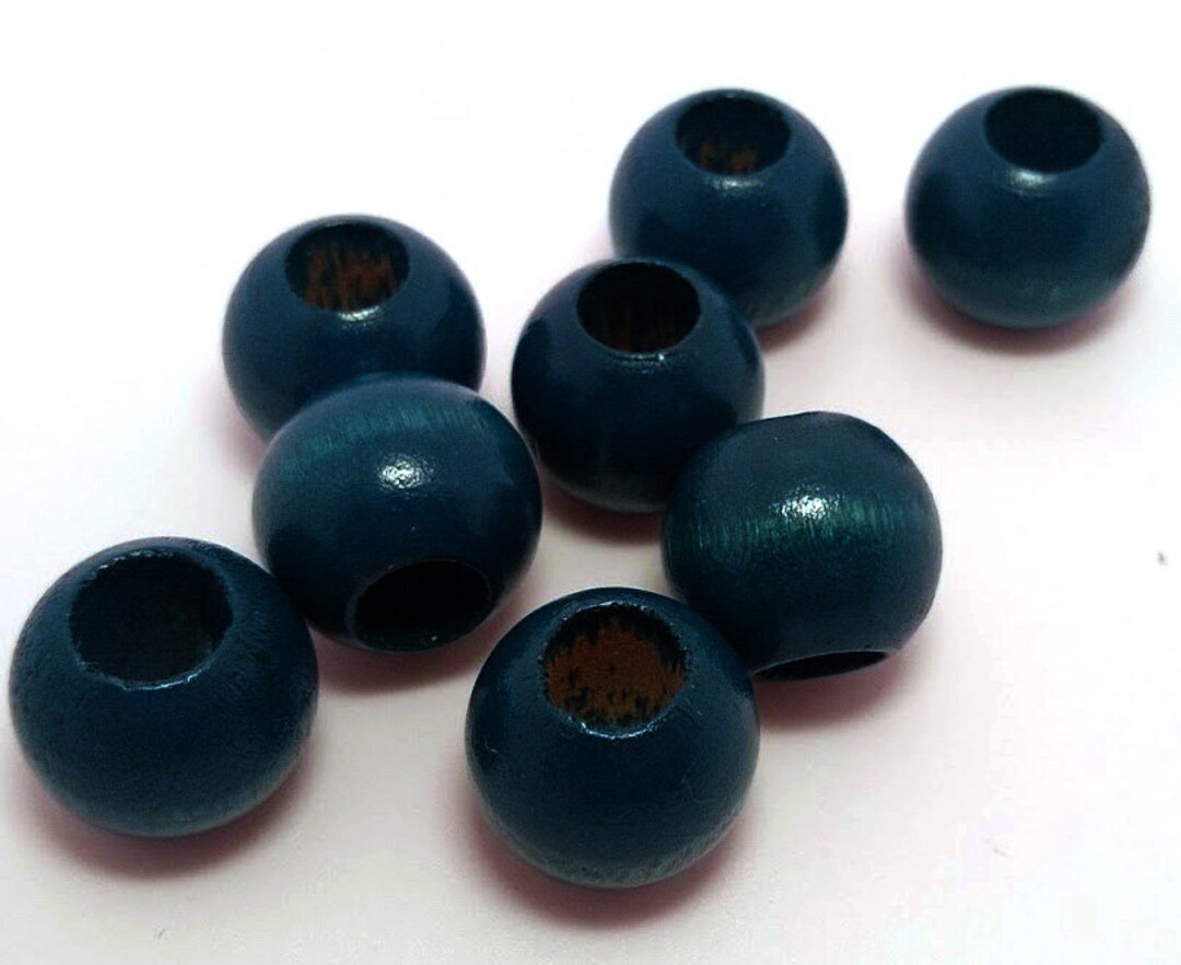 Blue Wood Beads, Large Hole, Vintage Macrame Round Bead (18mm, 8 Pieces ...