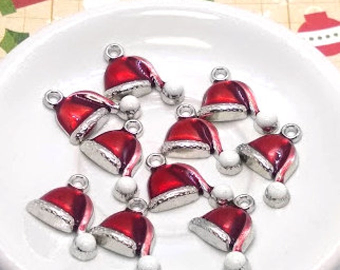 Enamel Santa Hat Charms, Red, White & Silver, Christmas Jewelry ...